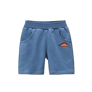 Azalquat Toddler Boys Summer Knit Shorts with Pocket, 2 Pack Baby Pull-On Soft Active Shorts (Dinosaur Black/Blue, 3T)