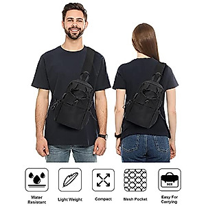 Black Sling Crossbody Bag for Men Women, Tactical Backpack Shoulder Daypack Mini Anti-Theft Cross Body Motorcycle Chest Bags, Small One Strap Backpack for Casual Travel Hiking Outdoor Sports