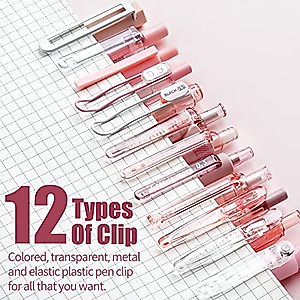 Four Candies 12Pack Pastel Gel Ink Pen Set, 11 Pack Black Ink Pens with 1Pack Highlighter for Writing, Retractable 0.5mm Fine Point Gel Pens, Cute Note Taking Pens for School Office (Pink)