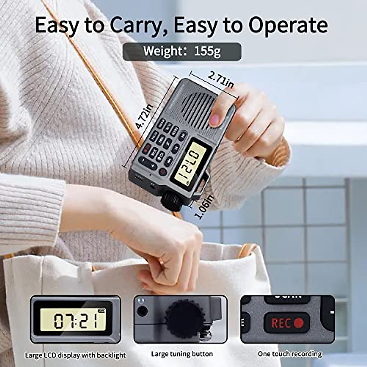 Portable AM/FM Radio, Small Pocket Radio with Bluetooth, Bass Speaker, Support Micro SD Card and Record, Long Battery Life, Alarm and Sleep Function