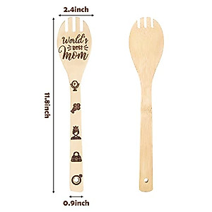 Eartim 5Pcs Mothers Day Wooden Spoons Utensils Set, Non-Stick Cooking Utensils Carve Burned Bamboo Spoons Spatula Kitchen Cookware Gadget Decor Kit Mothers Day Mom Birthday Fun Gift Idea
