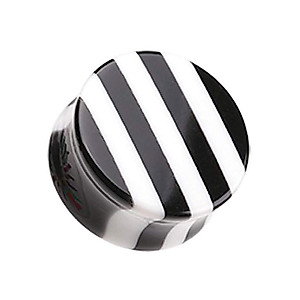 Covet Jewelry Brilliant Stripes Double Flared Ear Gauge Plug (1" (25mm), White)