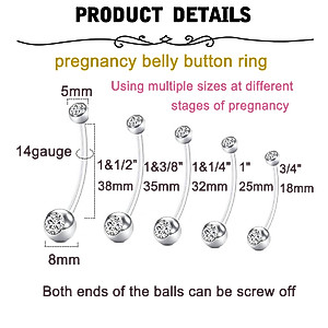MODRSA 8-10pcs Pregnancy Maternity Belly Button Rings Flexible Bioplast Long Bar Navel Rings Retainer Body Piercing 14G 1&1/2 Inch Length
