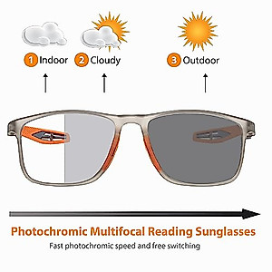 Photochromic Progressive Multifocus Reading Glasses Men Women Blue Light Blocking Workspace Multifocal Glasses TR90 Frame Spring Hinge No Line Transition Sunglasses With Readers 3.0