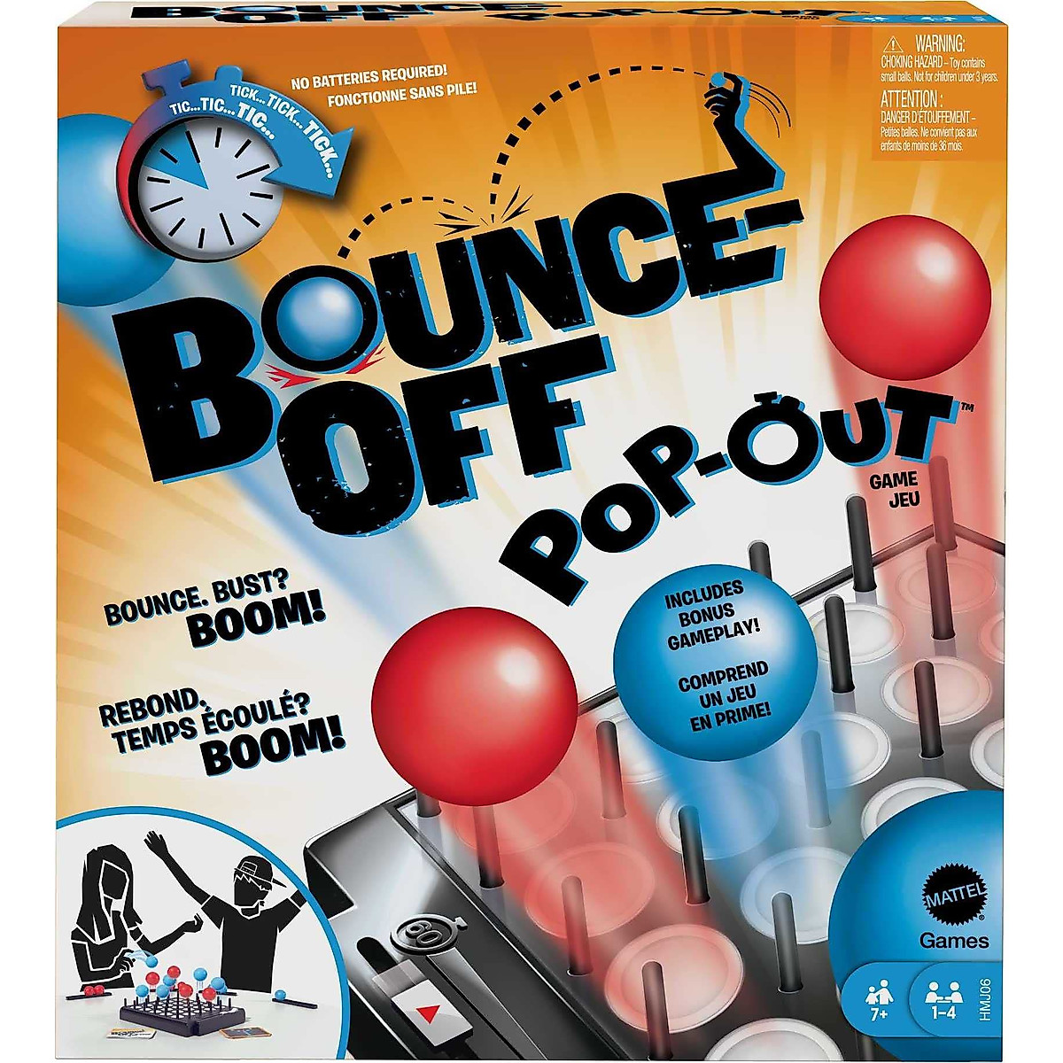Mattel Games Bounce-Off Pop-Out Party Game for Kids, Adults and Family Night, Bounce Fast or Balls Go Flying for 1-4 Players