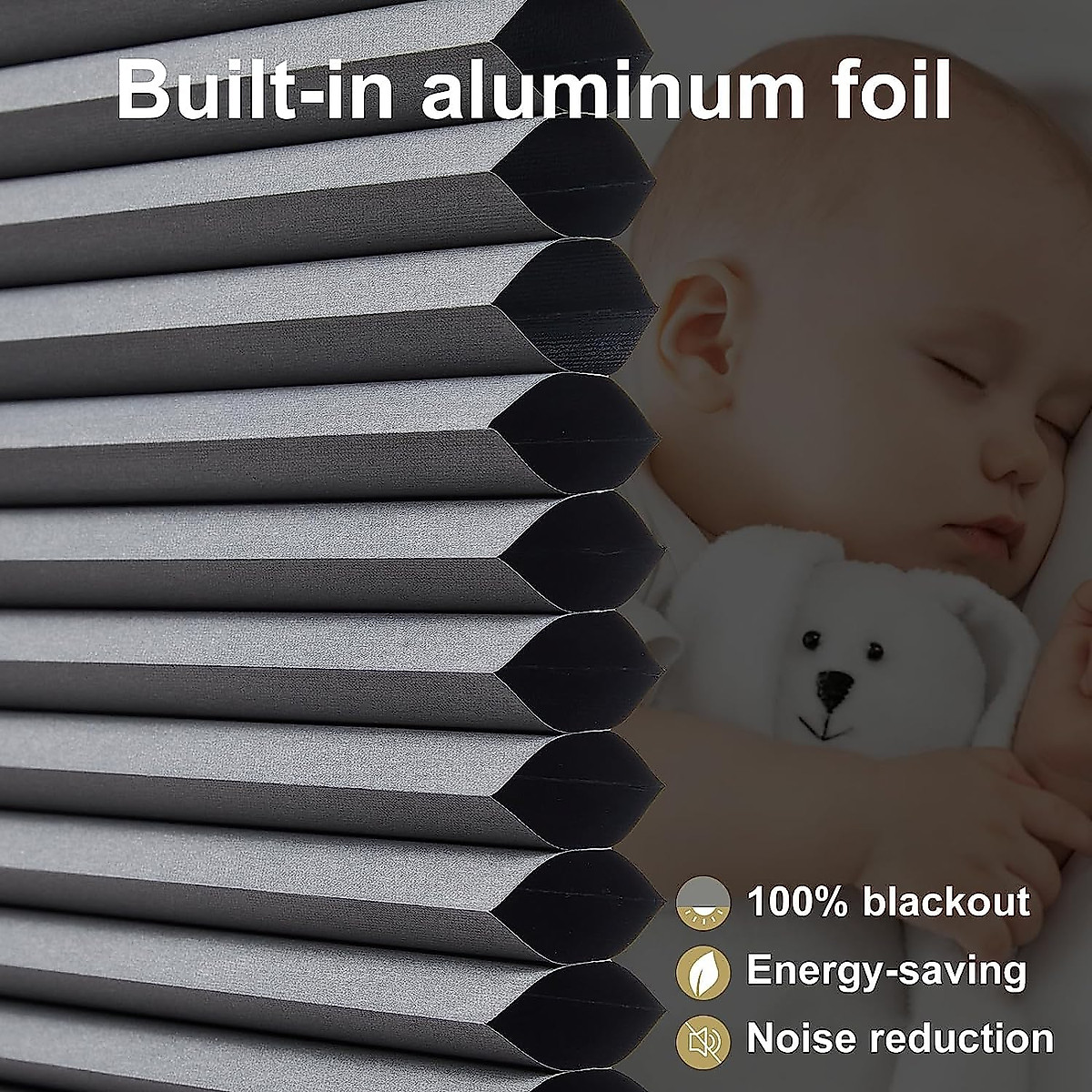 Xidamen Custom Cellular Shades Cordless Window Blinds for Home, Blackout Honeycomb Blinds, Accordion Blinds for Doors, Upgraded, Better Thermal Insulation (Dark Grey)