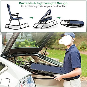PDGJG 2 Piece Patio Camping Rocking Chair Folding Rocking Chair Footrest