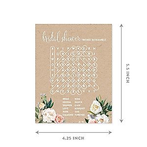 Andaz Press Peach Coral Kraft Brown Rustic Floral Garden Party Wedding Collection, Word Search Bridal Shower Game Cards, 20-Pack