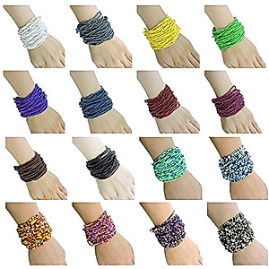 Coiris Wooden Buckle Clasp Elastic Stretch Multi Layers Seed Beads Wide Wrap Bracelet for Women (BR1167-white)