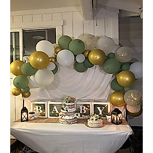RHGBINLI Sage Green Gold Balloon Garland Kit 90pcs 18Inch 12Inch 10Inch 5Inch with Olive Green Metallic Chrome Gold and Gold Confetti Balloons for Bridal Shower Birthday Party Graduation Decorations