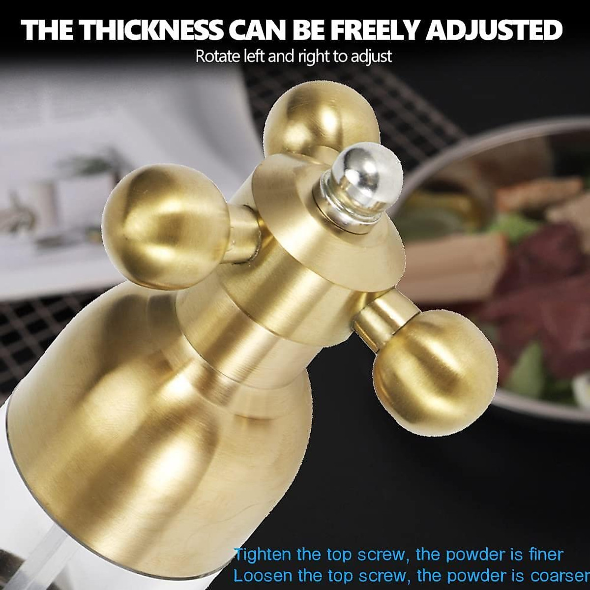 Pepper Grinder Salt Shaker, Kitchen Stainless Steel Salt Pepper Grinders Hand-Made Adjustable Sea Salt Spice Seasoning Grinder to Maintain Flavor for Long Time(Gold)