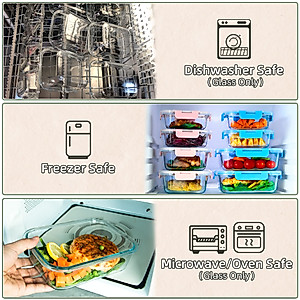 UMEIED 10 PACK Glass Food Storage Containers with Lids, Glass Airtight Meal Prep Container Set for Lunch, On the Go, Leftover, Kitchen Pantry Organizers and Storage, BPA Free & Leak Proof (Pink)