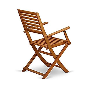 East West Furniture SEBS3CANA Selma 3 Piece Patio Bistro Outdoor Set Contains a Square Acacia Wood Coffee Table and 2 Folding Arm Chairs, 26x26 Inch, Natural Oil