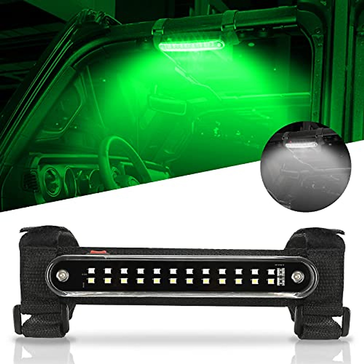 SUNPIE UTV Interior Light Universal UTV Dome Lights w/24 Chips Compatible with Polaris RZR/Ranger/General Honda Talon/Pioneer Kawasaki Mule/Teryx Can Am White and Green, 2PCS