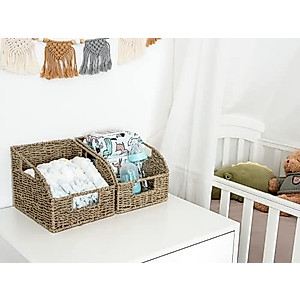 StorageWorks Seagrass Wicker Baskets with Built-in Handles, Hand Woven Baskets for Organizing, 2-Pack