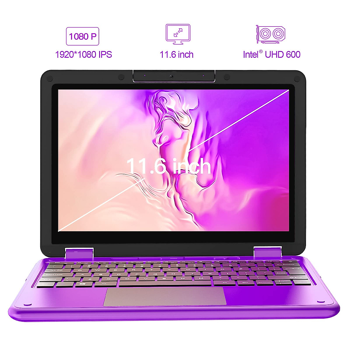 AWOW Purple 11.6" FHD 2 in 1 Touchscreen Laptop with Stylus, Intel N4120 Processor 6GB RAM 256GB M.2 SSD Storage Kids Convertible Laptop