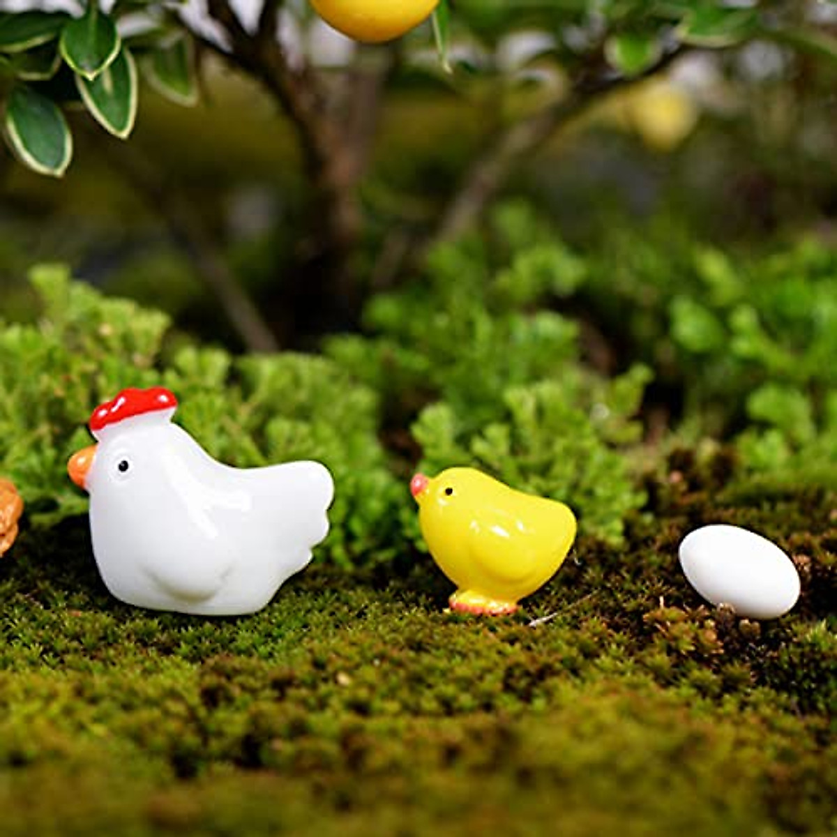 Hiawbon Miniature Retro Wooden Chicken Coop Mini Family Chicken,Hen,Chick,Egg,Chicken Nest Ornament Micro Landscape Fairy Garden Decor