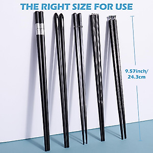 GLAMFIELDS 5 Pairs Premium Chopsticks Reusable Dishwasher Safe 9.5 Inch Fiberglass Chop Sticks Gift Set Non Slip Black + Silver