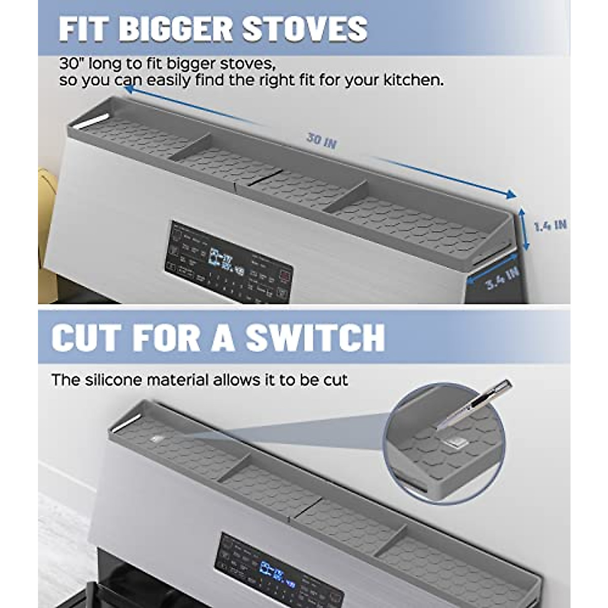 Winkriad Silicone Magnetic Stove Top Shelf 30 Inches Over Stove Spice Rack Shelf for Back of Stove Organizer Shelf for Stove Top Space Saver Stove Storage Shelf for Kitchen (Gray)