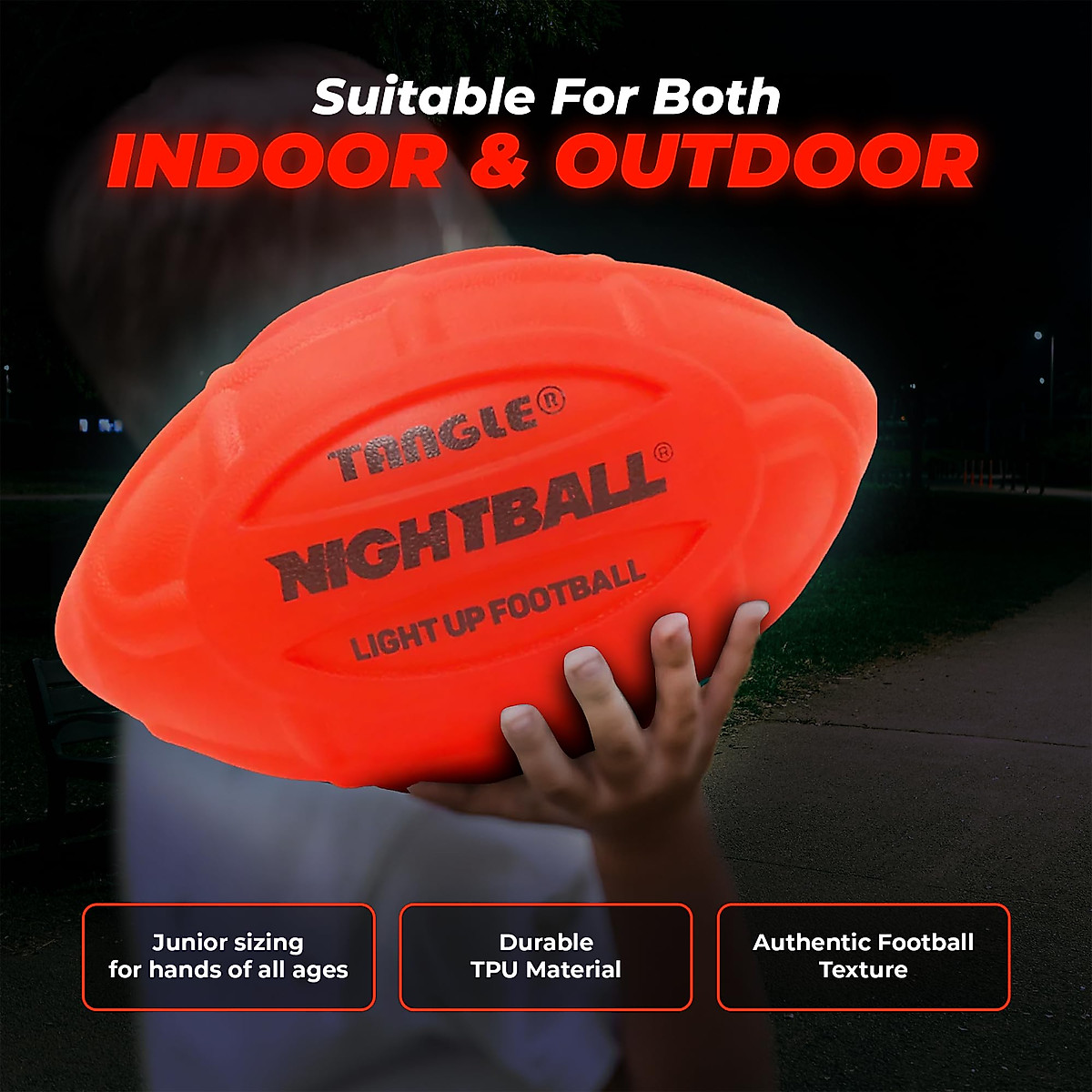 Nightball Tangle Glow in The Dark Inflatable LED Football - Light up Football with Bright LED Lights - Glow Football for Kids and Adults - Ideal Football Gifts for Teen Boys (Red)
