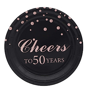 Pandecor Rose Gold 50th Birthday Party Supplies 50PCS Disposable Paper Plates 7 Inch Dessert Plates for 50 Years Anniversary Party