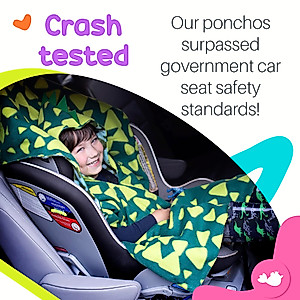 Birdy Boutique Car Seat Poncho for Kids – Safe to Use Over Seat Belts – Reversible Warm and Cozy Blanket – Easy on Easy Off and Doesn’t Impact Car Seat Performance – Green Dinosaur – One Size
