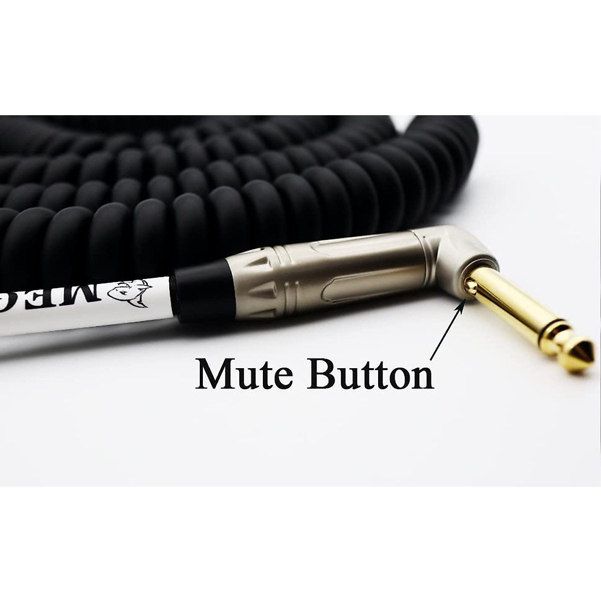 EITMOSS Coiled Guitar Cable with Mute Button Electric Instrument Coil Cable Curly Instrument Cable Stretchable 1/4 Right Angle to Straight Ends Plug 20 Feet