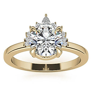 10K Solid Yellow Gold Handmade Engagement Ring 3.00 CT Round Cut Moissanite Diamond Solitaire Wedding/Bridal Rings Set for Women/Her, Awesome Ring Gift for Wife