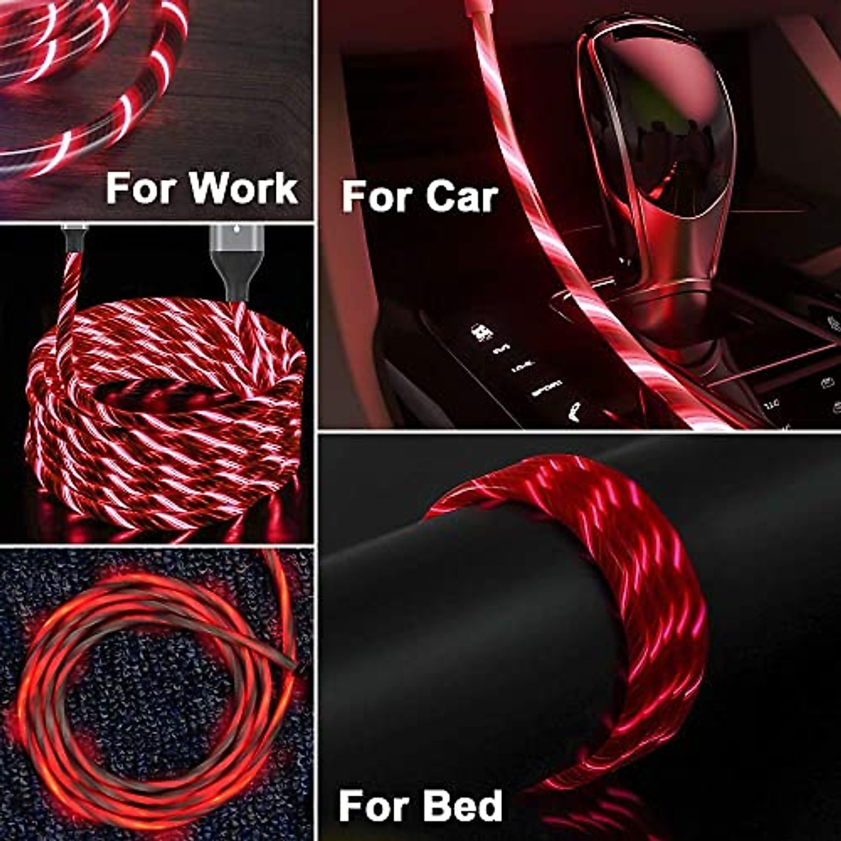 Oliomp USB C Cable, Type C Charging Cable Fast Charge, Lighted Up LED Cable, USB Type C Cable Compatible with Samsung Galaxy S21 Ultra S21 S20 S10 S9 S8 Plus Note 20 10 9 Pixel (6ft, Red)