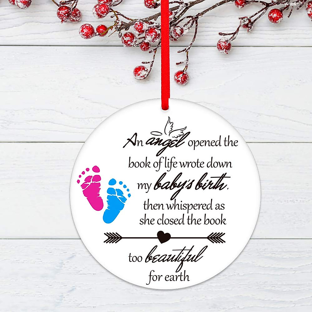 FaCraft Baby Christmas in Heaven Ornament,3" Memorial Ornaments for Loss of Loved One Kids,Footprint Baby's Angel Birth Christmas in Heaven,in Loving Memory of Baby Angel Ornament