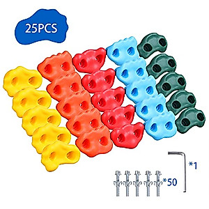 HAPPY MOTTE 25 Rock Climbing Holds for Kids Climber with Hardware, Rock Wall Holds Climbing Rock Wall Grips for Indoor and Outdoor Playground Play Set