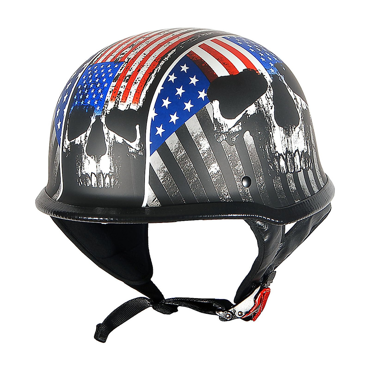 1Storm Novelty Motorcycle Half Face Helmet Open German Style DOT Approved: HKY602 Flag Skull
