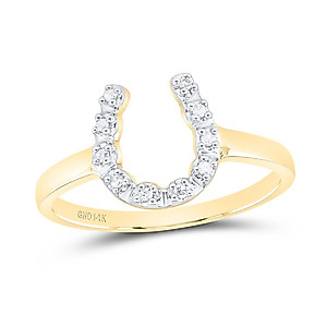 Jewels By Lux 14K Yellow Gold Womens Round Diamond Lucky Horseshoe Ring 1/20 Cttw In Prong Setting with natural round shape white diamond Ring Size 7