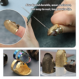 5 Pcs Sewing Thimbles, Adjustable Metal Sewing Thimble Rings, Sewing Thimble Finger Protector for Hand DIY, Red Bronze Metal Shield, DIY Sewing Tools Accessories, Sewing Thimble Cap