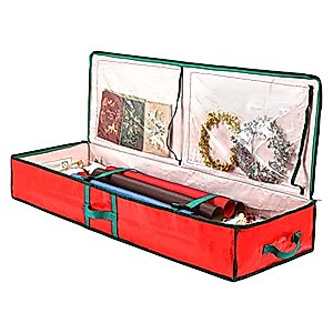 Phedrew Wrapping Paper Storage Bag Container – Fits up to 40" Rolls - Underbed Gift Wrap Organizer Soft Storage Bag for Wrapping Paper Rolls, Ribbon, and Bows, Red