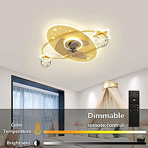 IBalody Dimmable Ceiling Fan Light 50W LED Ceiling Lights Fan Lighting Yellow Ceiling Fan with Lights Remote 6 Speeds Mute Ceiling Fans for Study Room Bedroom Fan Ceiling with Light