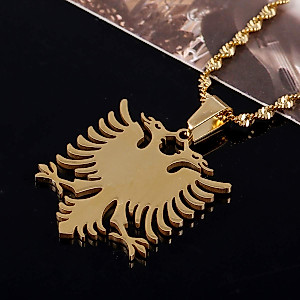 Huangshanshan Albania Eagle Pendant Necklaces Gold Color Stainless Steel Jewelry Ethnic Gifts (gold)
