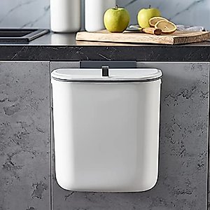 ELPHECO Kitchen Compost Bin, 2.5 Gallon Hanging Trash Can with Lid, Kitchen Cabinet Door Under Sink Plastic Garbage Can Compost Bin Wall Mounted Slide Open, White