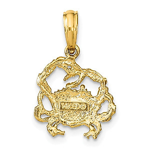 Solid 14k Yellow Gold 2-D Textured Crab Charm Pendant