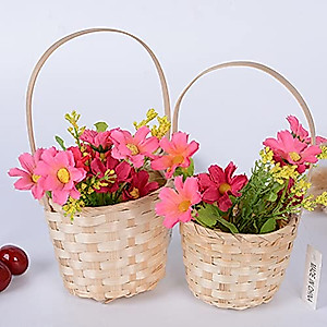 DOITOOL Flower Girl Basket Wicker Baskets Rattan Basket with Handle 5pcs- Rustic Flower Girl Baskets for Weddings- Small Wicker Storage Basket for Eggs Candy Fruit for Home Garden Decor Wooden