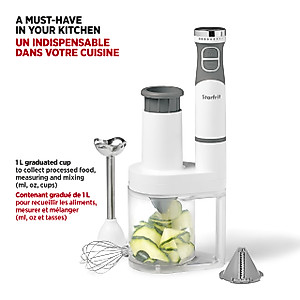 Starfrit 024221-002-0000 250-Watt 4-in-1 Hand Blender Small Kitchen Appliance, Regular Sized, white