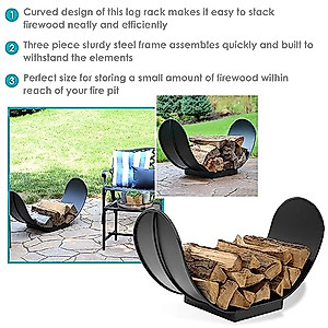 Sunnydaze Curved Firewood Rack - Indoor or Outdoor Fireplace or Fire Pit Wood Storage Holder - Durable Steel Construction with Powder-Coated Black Finish - 3-Foot