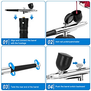 Nlapldy Airbrush Kit with Air Compressor, Upgraded 7.4V 34PSI Air Brush Gun Rechargeable Portable Cordless Air Brush Painting with 0.4mm Nozzle for Painting, Nail Art, Tattoo (Black)