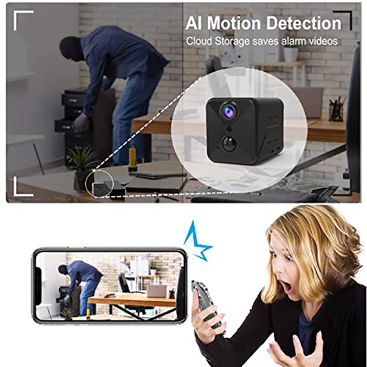 Spy Camera WiFi Hidden Camera,2023 Upgraded 4K Mini Security Nanny Camera,100 Days Standby Battery Life,AI Motion Detection Alerts, Auto Night Vision,Real Time Record Surveillance Camera for Indoor