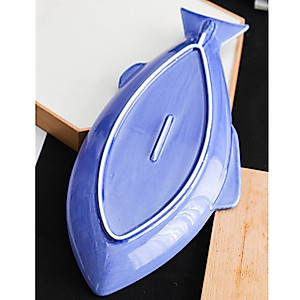 CHUANGRUN Fish Shaped Plate, 15 Inch Ceramic Fish Plate, Large Blue Serving Platter, Snack Storage Serving Platter, for Restaurants Home Kitchen Accessories
