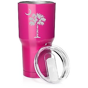 Smooth Body Tumbler Stainless Steel Vacuum Insulated Travel Mug Cup Gift Palmetto Tree South Carolina Palm Moon (Hot Pink, 30 oz)