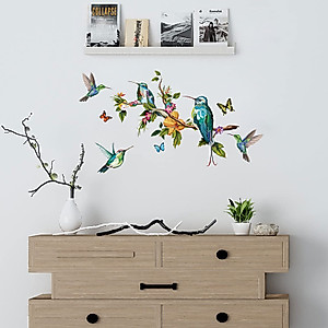 Hummingbirds Wall Stickers Flying Birds Butterfly Flower Leaf Window Decals Decorations Murals Wall Art Decorative Sticker for Kids Living Room Bedroom Nursery Playroom Jungle Party Decor Supplies