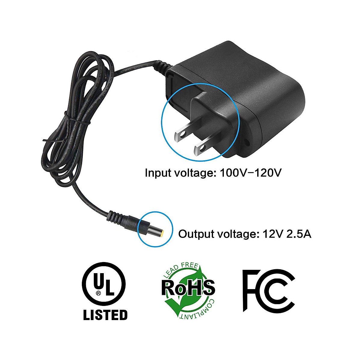 [UL Listed and FCC Certified ] HDView 12V DC 2A Power Adapter Supply UL Listed Certified 2.1mm 5.5mm, 2a Power Transformer for Security Camera