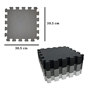 16 Pieces Foam Play Mat with Border, Interlocking Playmat Tiles, Foam Floor Mat Tiles for Kids, Puzzle Play Mat, Exercise Gym Mats – Color of Black & Grey & White