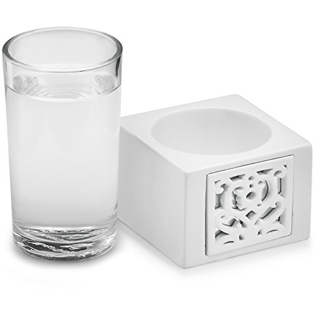 Creative Scents White Bathroom Accessories Set - Decorative 4 Piece Bathroom Set - Mirrored Bathroom Accessory Set Includes: Soap Dispenser, Toothbrush Holder, Soap Dish and Tumbler (Mirror Janette)